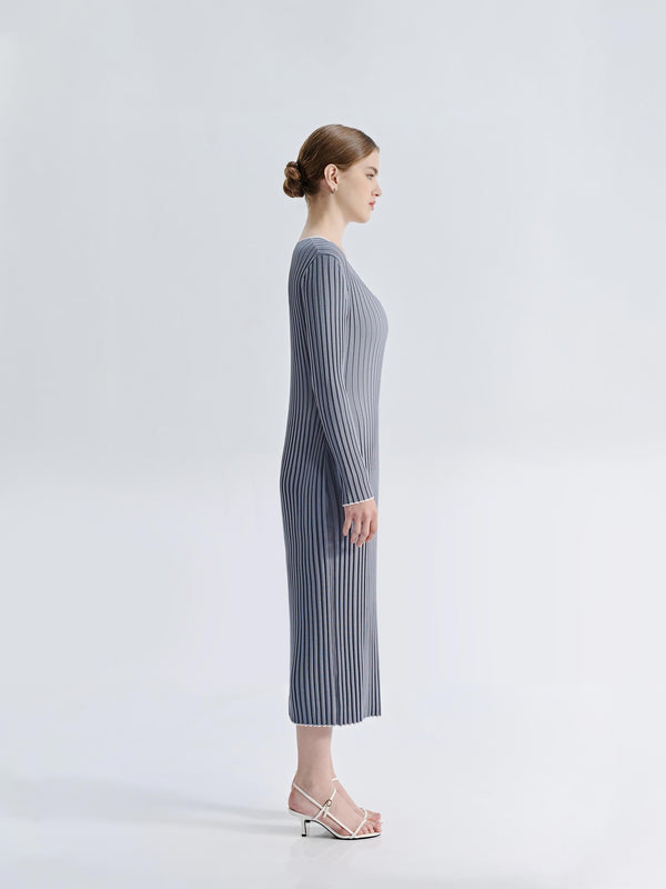 Designer Asha V Neck Knit Dress in Vision Blue | IDA+S
